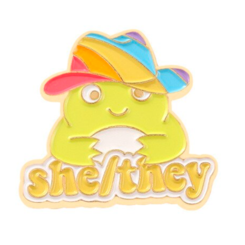 She/they frog pronoun pin – PridePoint